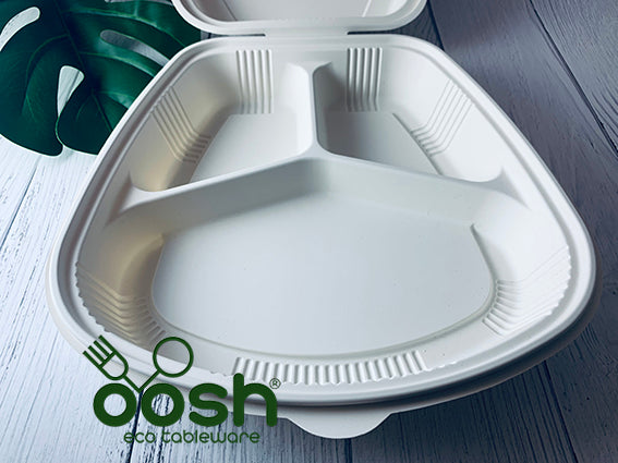 Clamshell Box 3 Cmpt 1500ml - 50 Pcs – OOSH eco tableware SG